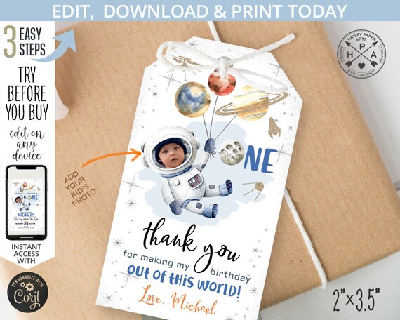 Outer Space Favor Tags Galaxy Boy Astronaut Tag Planets Around - Etsy
