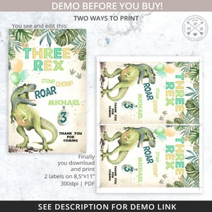 Dinosaur Three Rex Paper Bag Label, Gift Labels, T-rex Dino Third ...