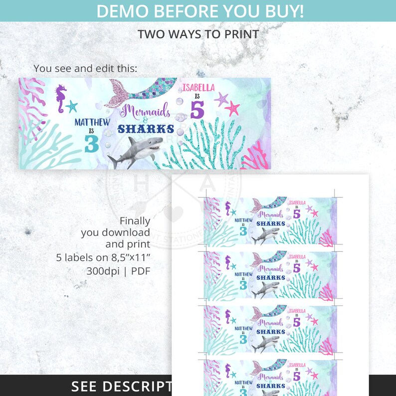 Mermaids and Sharks Bubble Bottle Label Under the Sea - Etsy