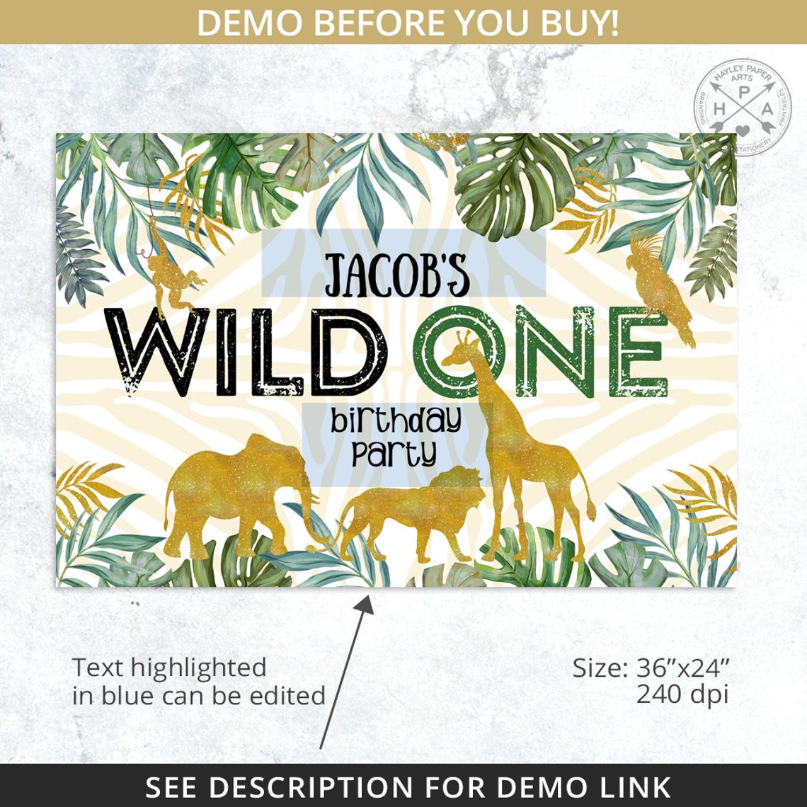 EDITABLE Jungle Wild One Table Backdrop 36x24 1st First - Etsy