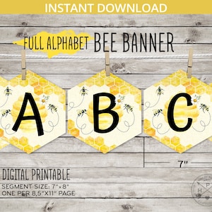 ABC Bee Day Full Alphabet Banner. First Bee-day Birthday Printable ...