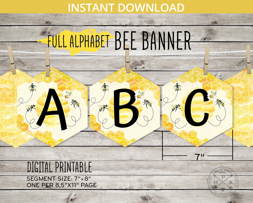 ABC Bee Day Full Alphabet Banner. First Bee-day Birthday Printable ...