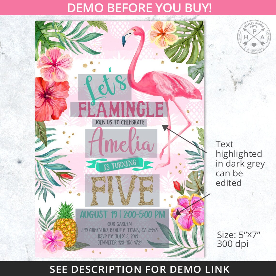 Let's Flamingle Birthday Invitation Flamingo Tropical | Etsy