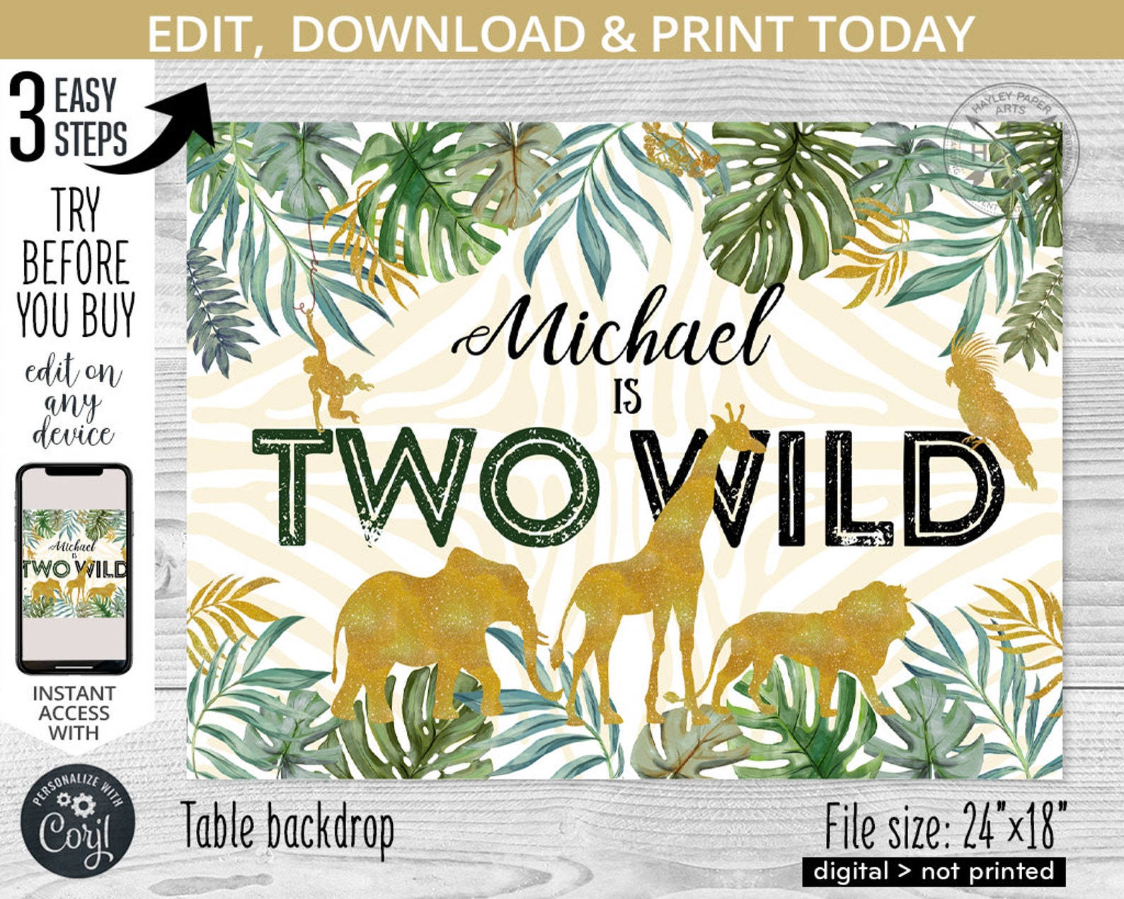 TWO Wild Editable Jungle Table Backdrop 24x18. 2nd - Etsy