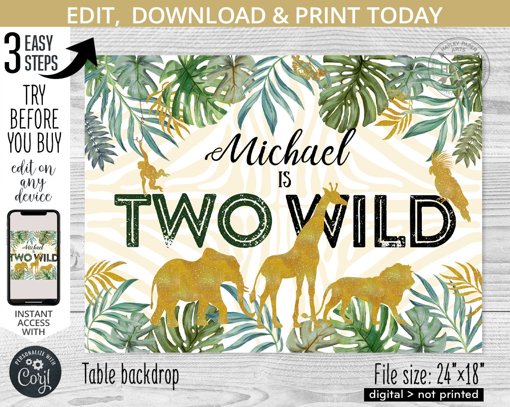 TWO Wild Editable Jungle Table Backdrop 24x18. 2nd | Etsy
