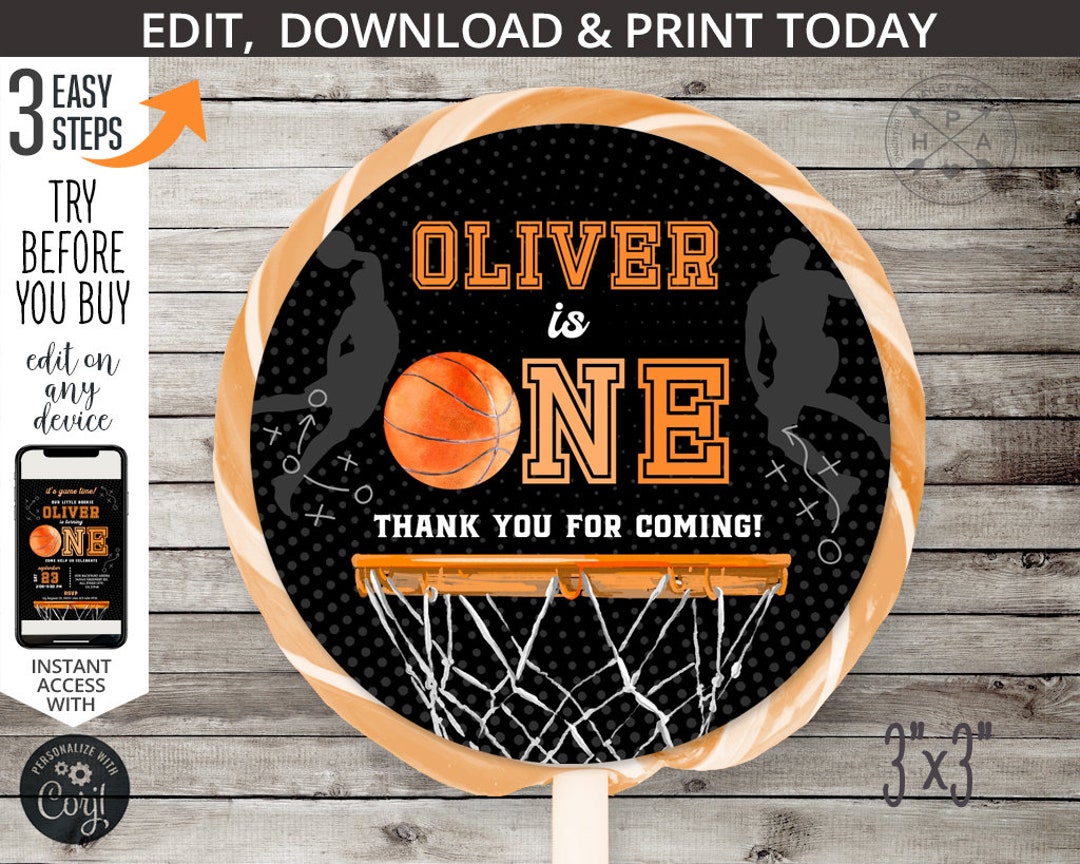 Basketball Lollipop Label Sticker Any Age Boy Birthday Sports Rookie ...