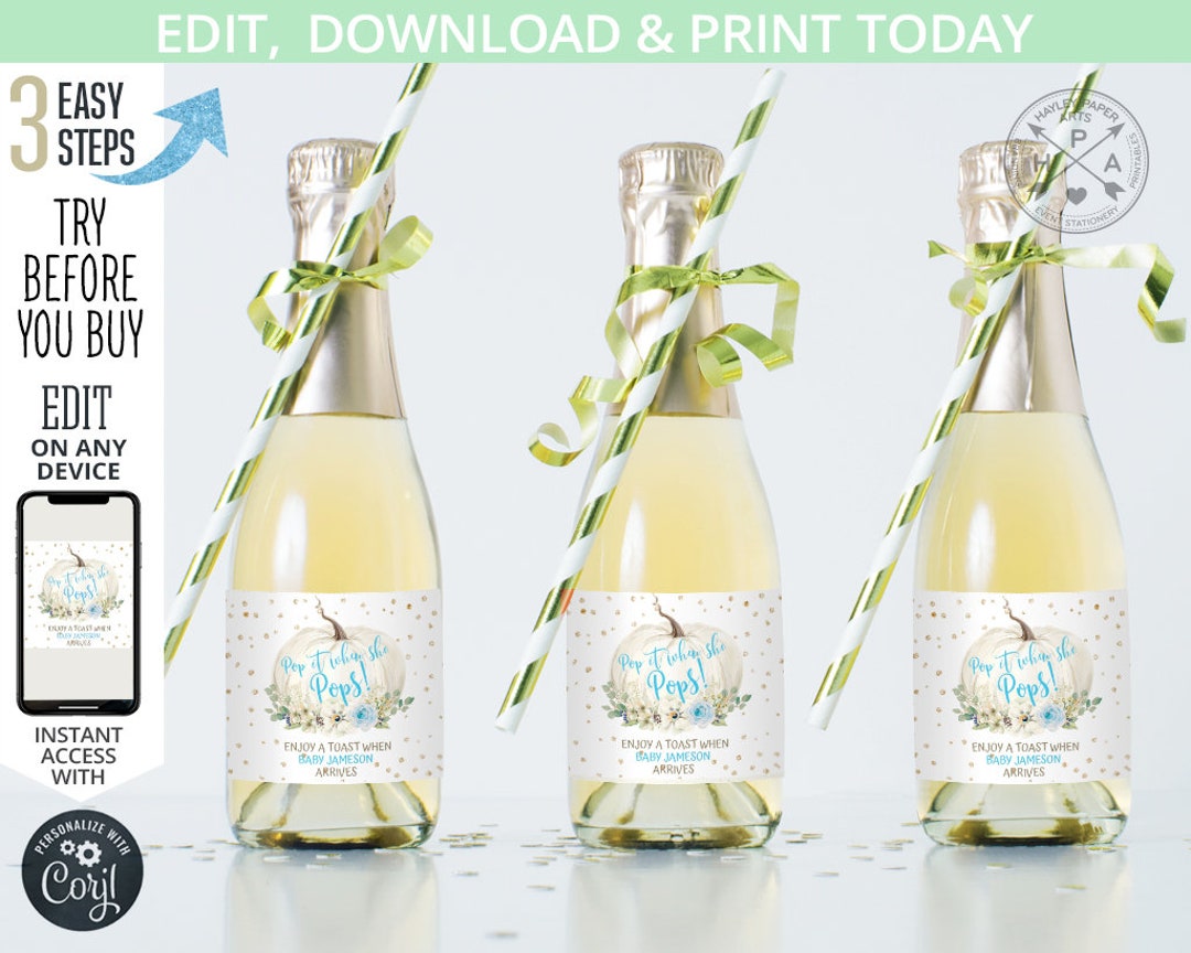 Pop It When She Pops Mini Champagne Bottle Label. Baby Shower Pumpkin ...