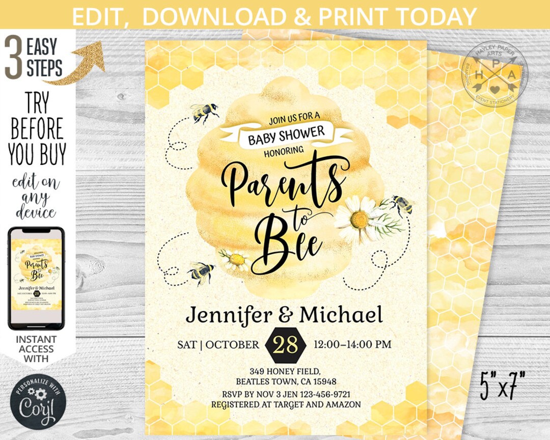 Bee Baby Shower Parents to Bee Party Invitation Little Chamomile Honey ...