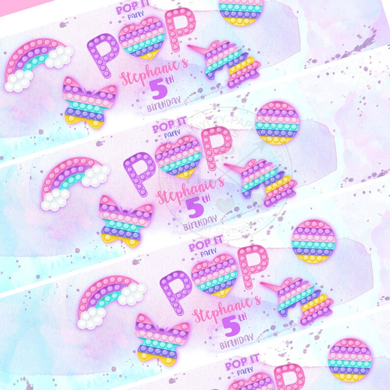 Pop It Party Water Bottle Label Fidget Toy Birthday Purple - Etsy