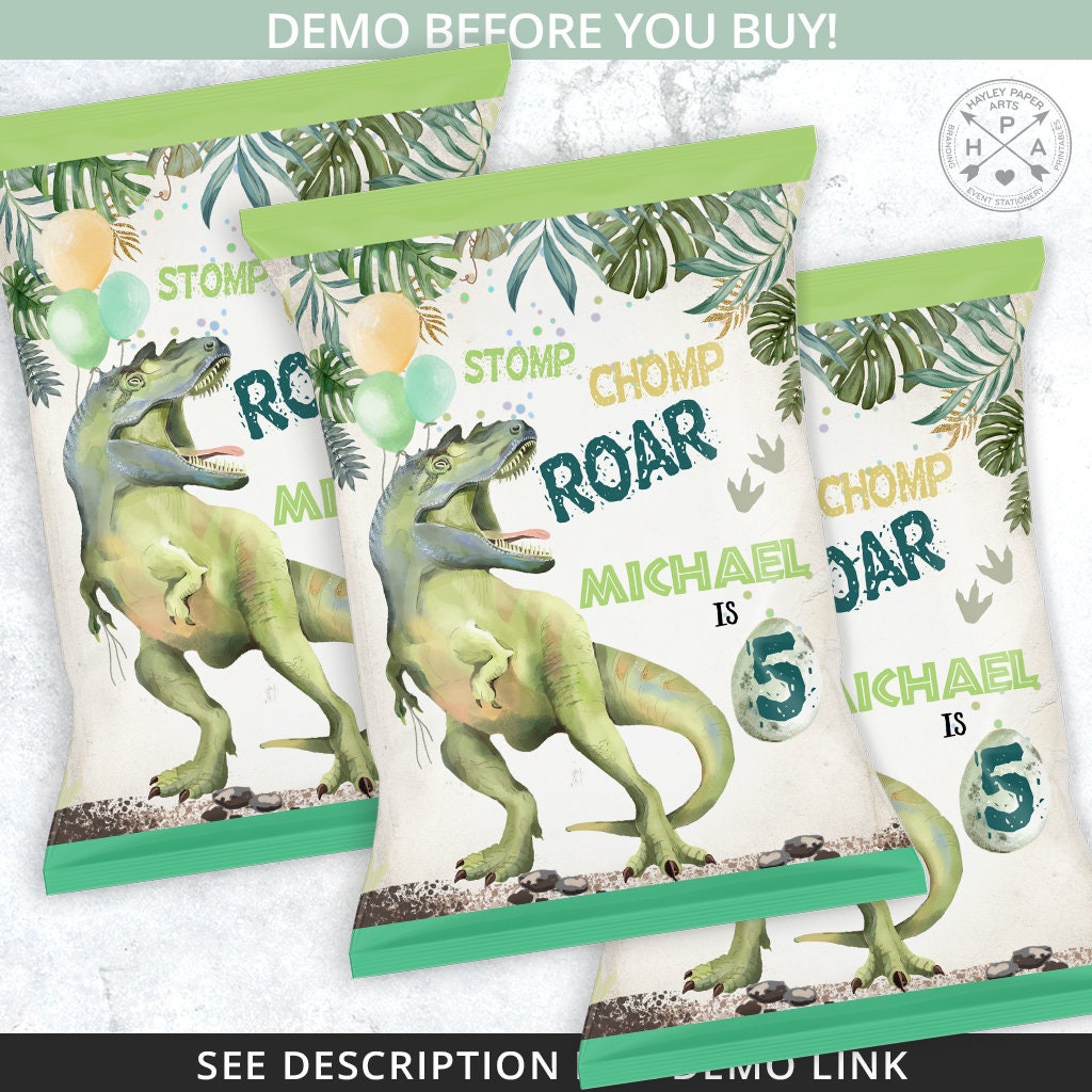 Dinosaur Chips Bag Birthday Dino Dino-mite T-rex Party Any Age Favor ...