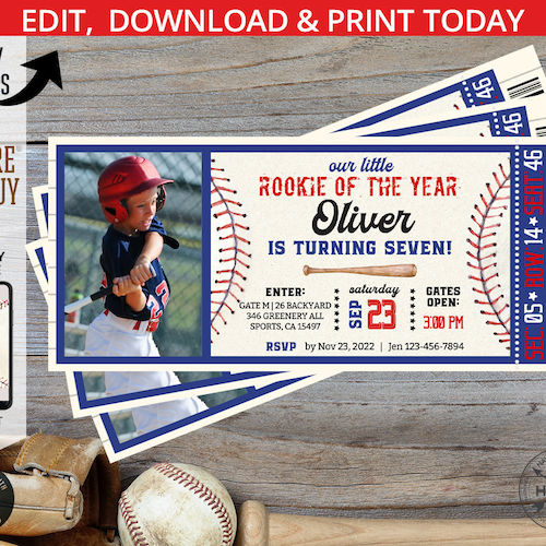 Baseball Ticket Birthday Invitation Sports Invite Party for - Etsy