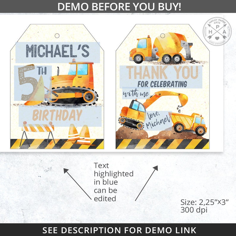 Construction Tag Favor Thank You Gift Label Birthday Favour - Etsy