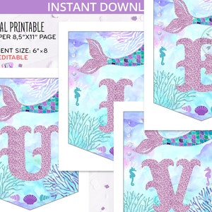 Mermaid Full Alphabet Banner ABC Under the Sea Lilac Glitter Mermaid's ...
