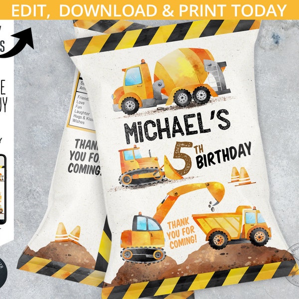 Construction Theme Chip Bag - Etsy