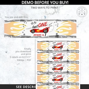BUNDLE Fast ONE Race Car Chips Bag, Juice Bags, Water Bottle Labels ...