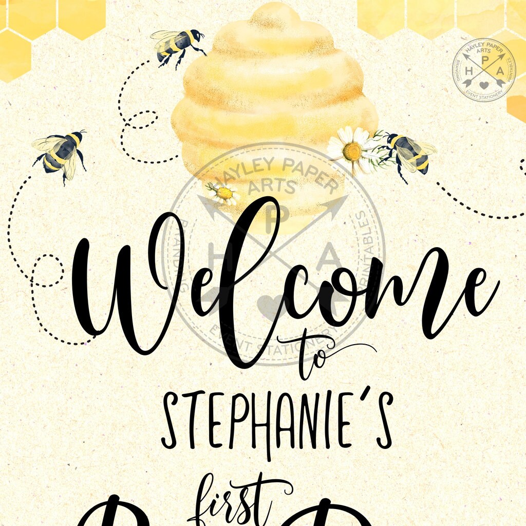 Bee Day welcome sign 11x14 baby first birthday honey bumble | Etsy