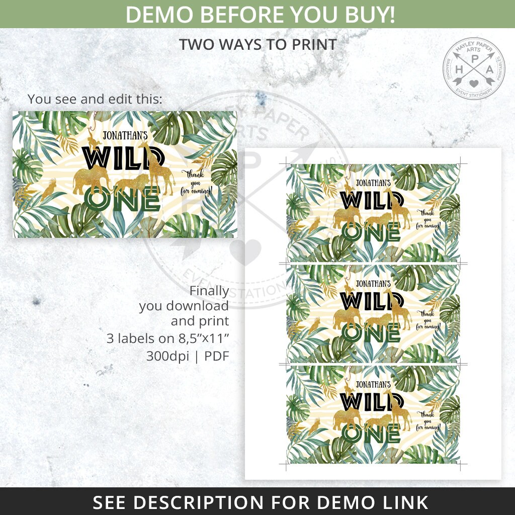 Wild One Jungle Gift Gable Box Labels Guest Name Tags. | Etsy