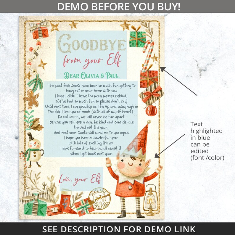 Elf Goodbye Letter. Elf Farewell Letter. Elves Christmas Card. - Etsy