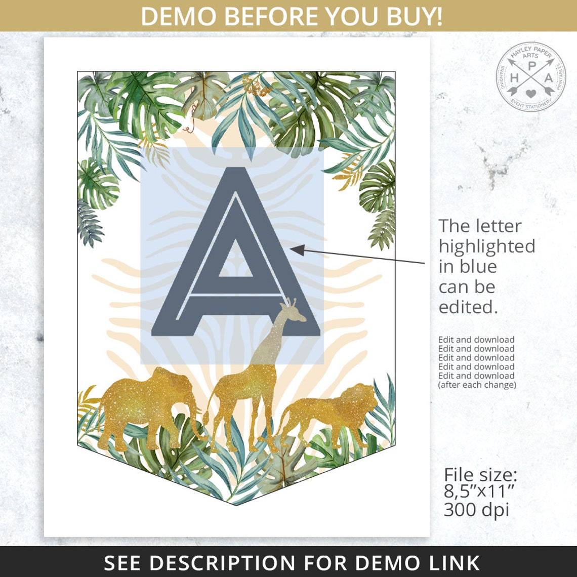 EDITABLE Jungle Alphabet All Letters Banner Garland Safari - Etsy