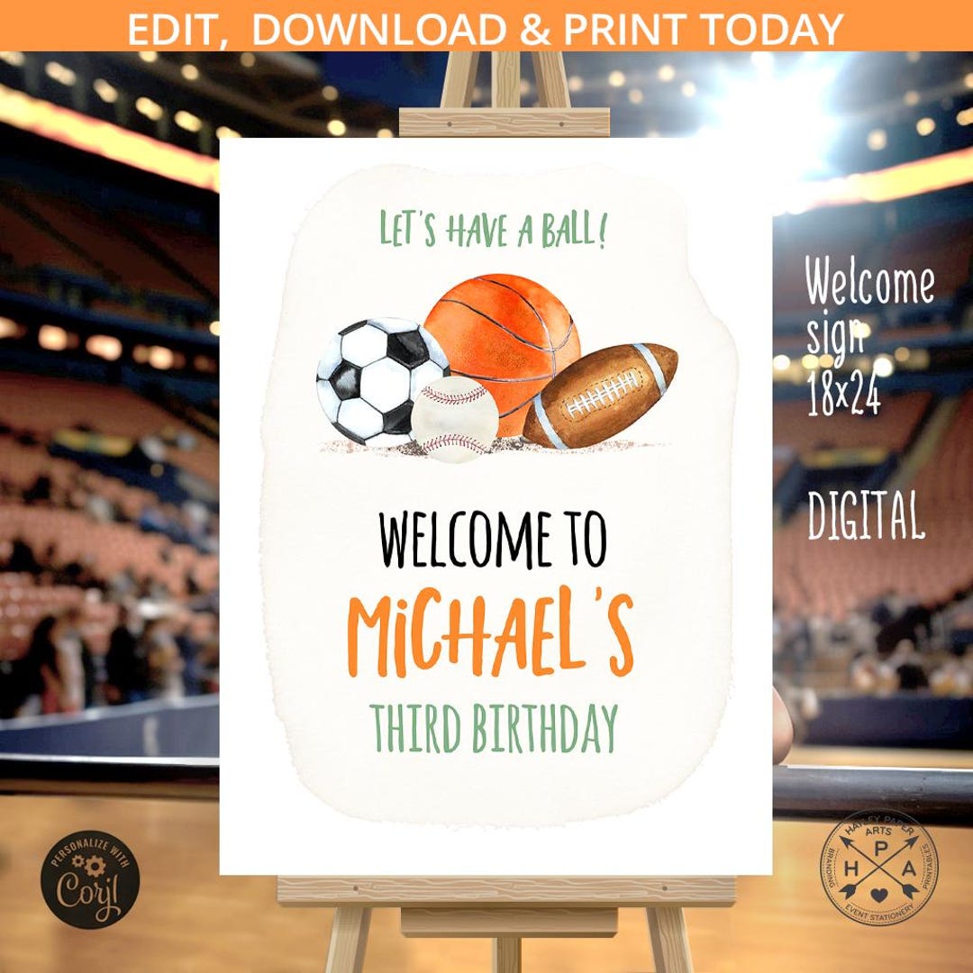 All Sports Balls Welcome Sign Sports Let's Have a Basketball Birthday ...