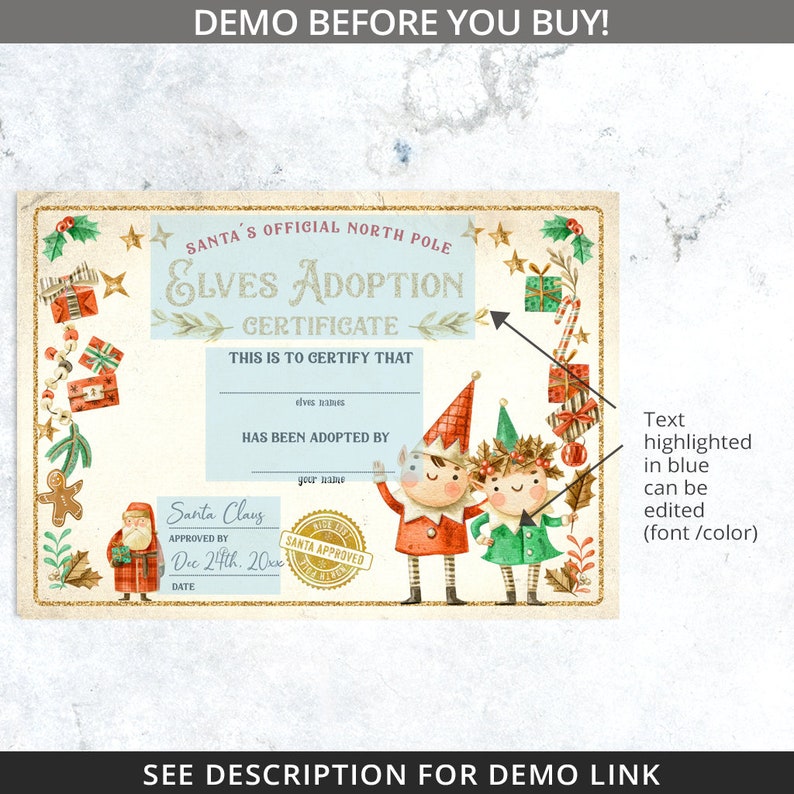 Elves Adoption Certificate. Adopt Your Elf Letter. Christmas - Etsy