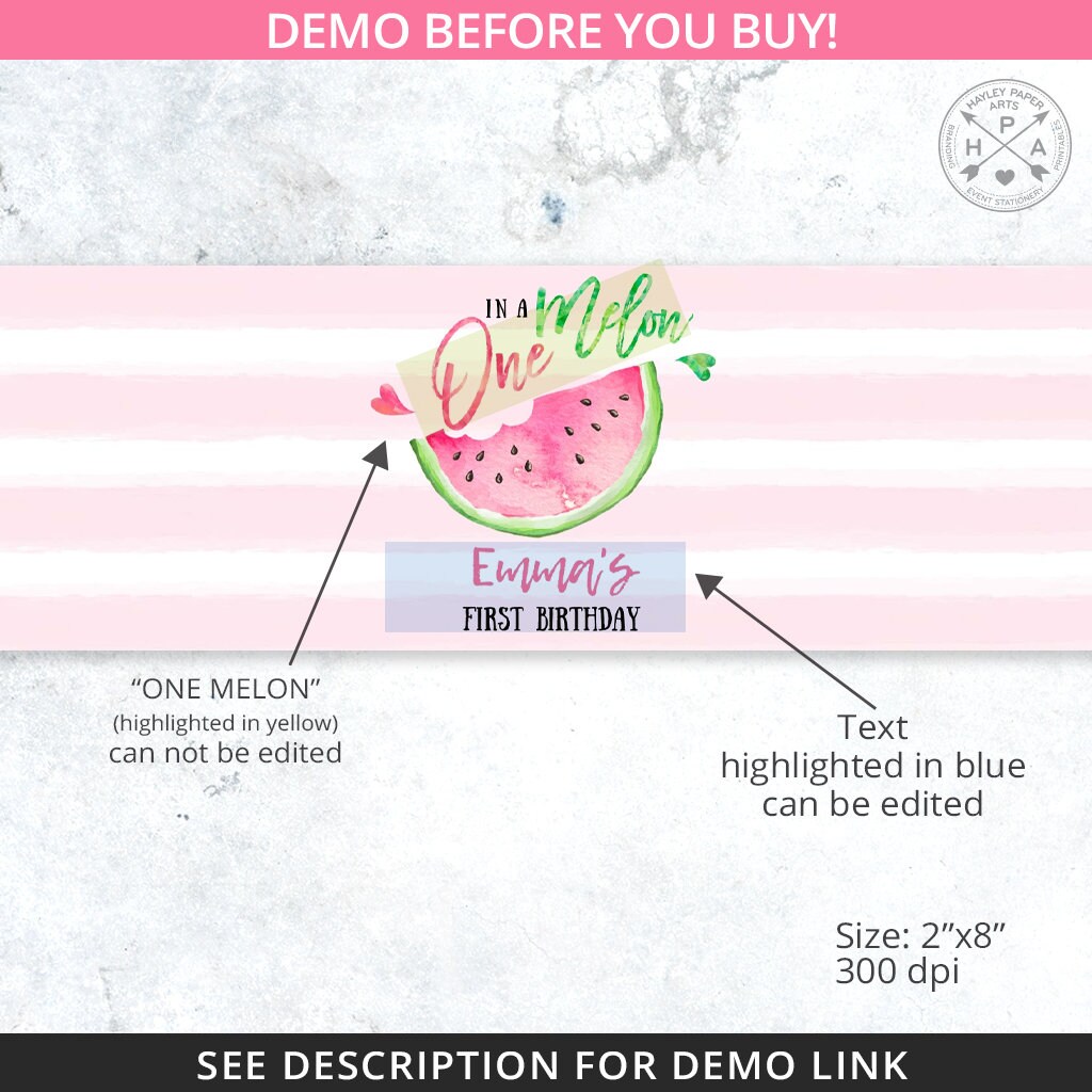 EDITABLE Watermelon bottle labels one in a melon first girl | Etsy
