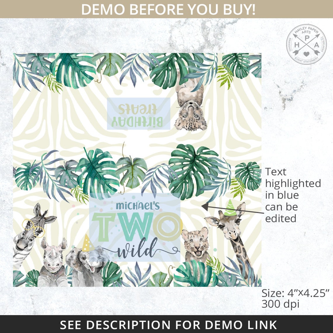 Safari Jungle Two Wild Treat Bag Topper Label Animals Treats Candy ...