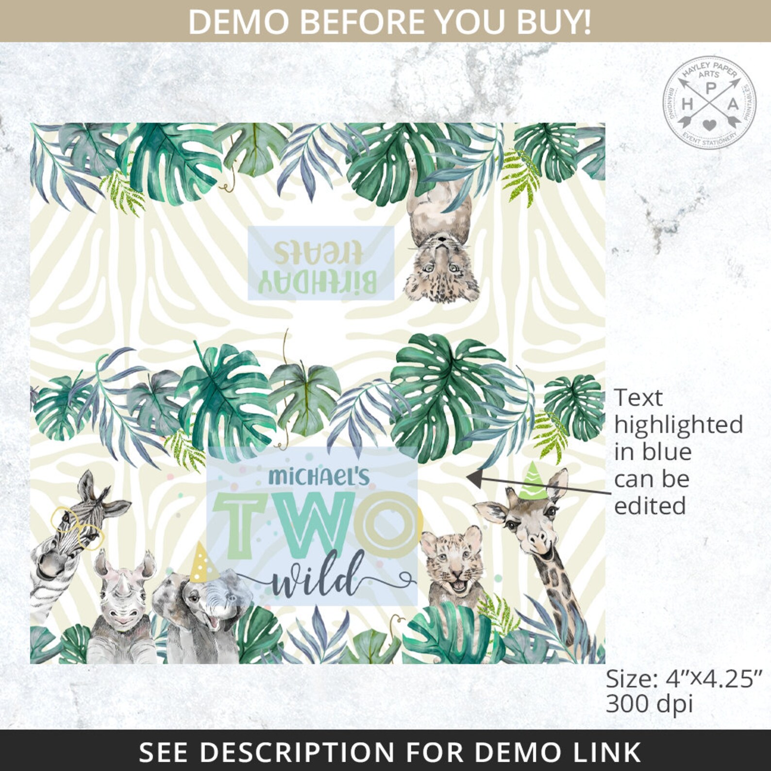 Safari Jungle Two Wild Treat Bag Topper Label Animals Treats | Etsy