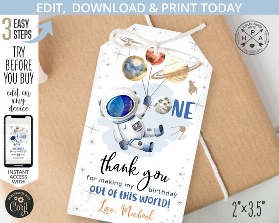 Outer space favor tags galaxy boy astronaut tag planets around the sun ...