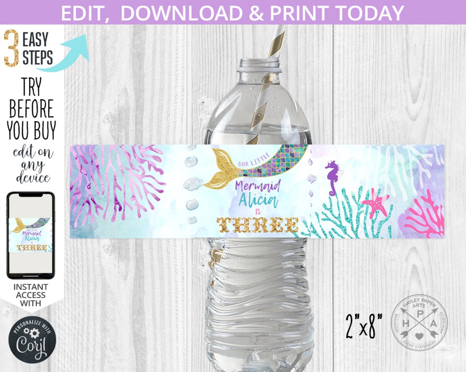 Mermaid Tail Water Bottle Label Birthday Celebration Under the | Etsy