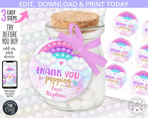 Pop it party fidget toys favor gift tag label sticker thank you for ...
