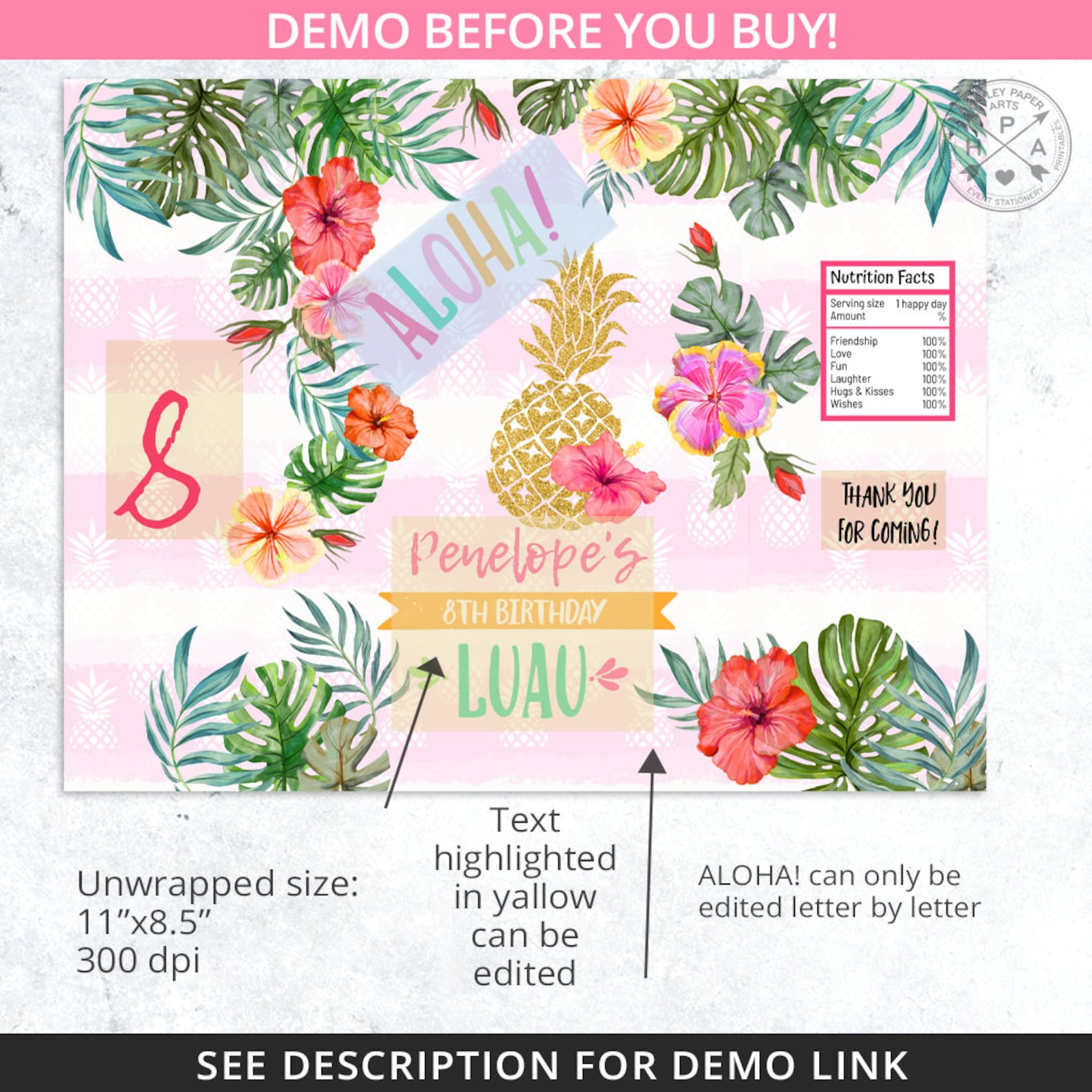Pineapple Aloha Chip Bag, Luau Hawaiian Pool Tropical Snacks Treat Bags ...