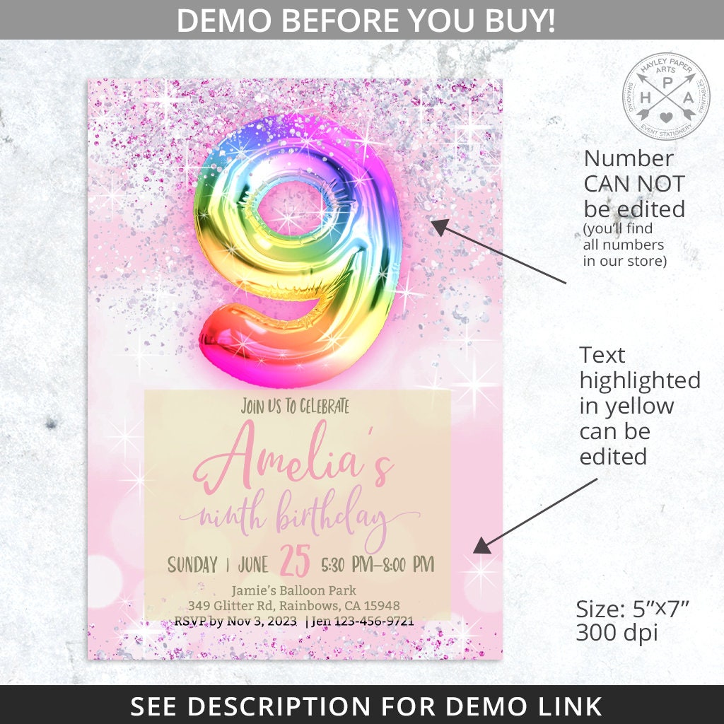 9th Birthday Rainbow Glitter Foil Balloons Confetti Ninth Girl Party ...