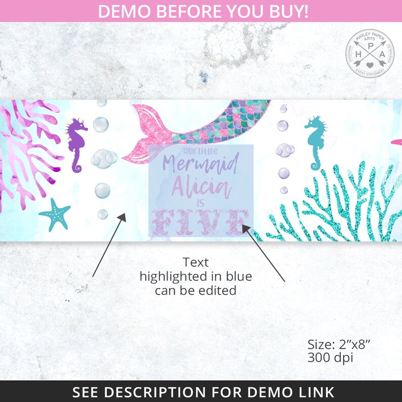 Mermaid Tail Water Bottle Label Birthday Celebration Purple - Etsy