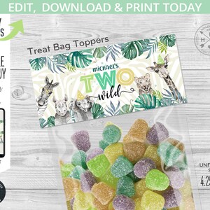 Safari Jungle Two Wild Treat Bag Topper Label Animals Treats Candy ...