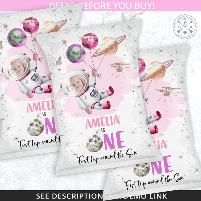 BUNDLE Outer Space Chips Bag, Juice Label, Water Bottle, Snacks Treats ...