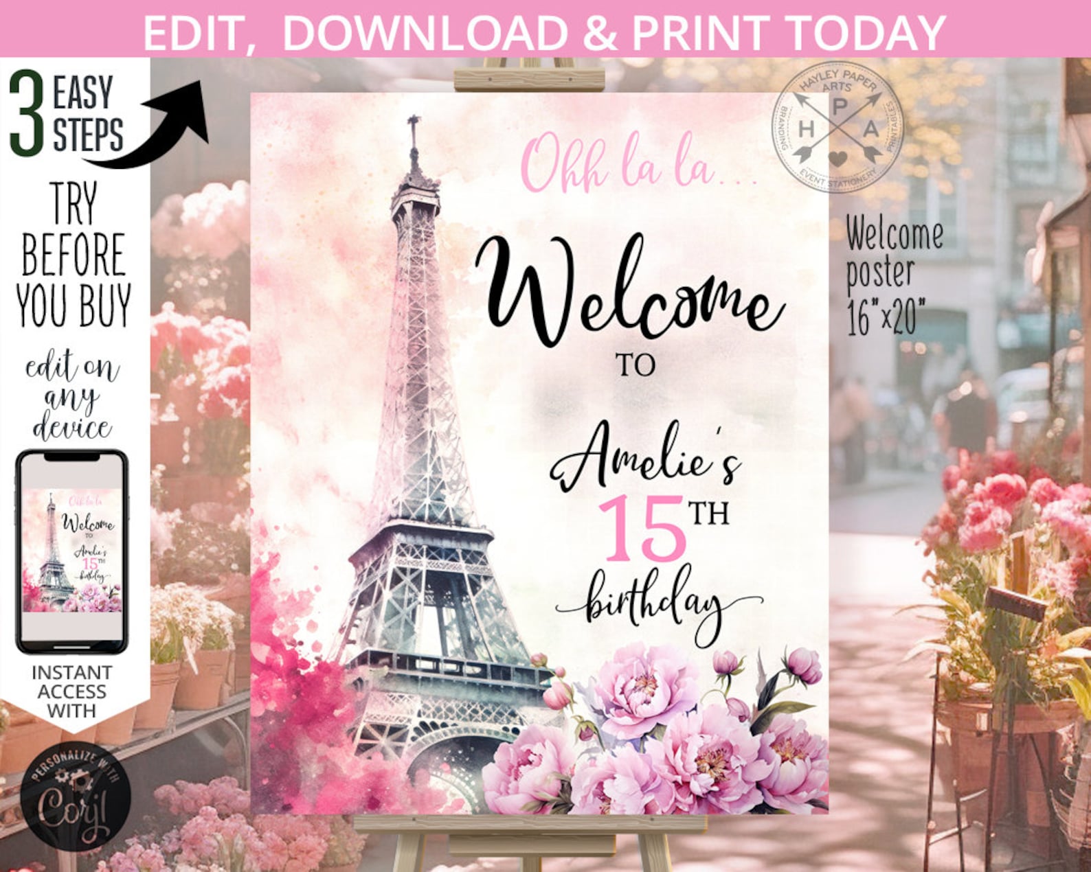Paris Eiffel Tower Welcome Sign 16x20 Any Age Birthday Board Ohh La La ...