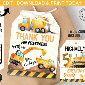 Construction Tag Favor Thank You Gift Label Birthday Favour Hanging ...