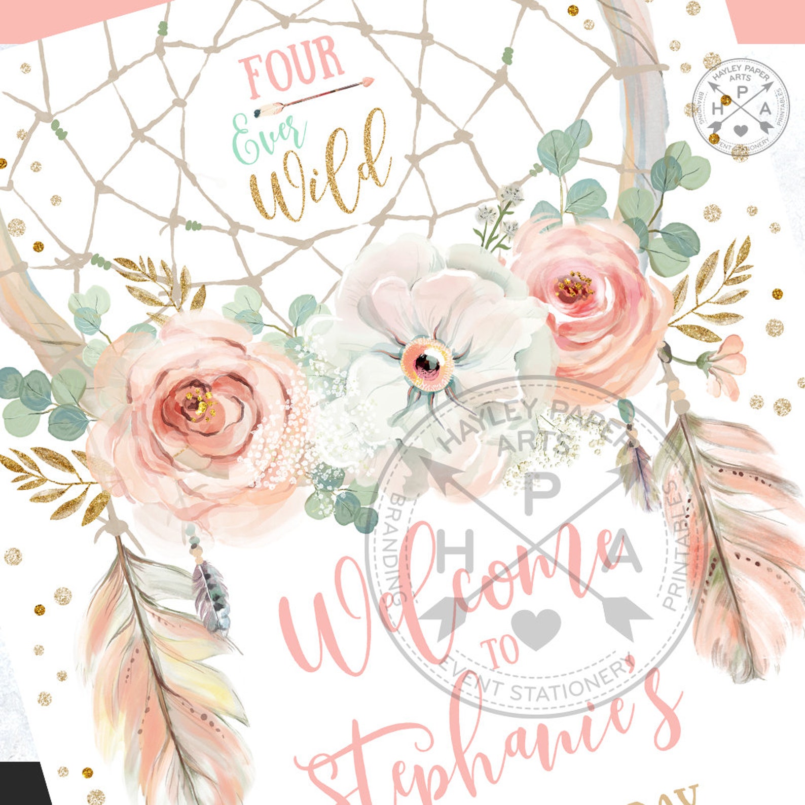 Four Ever Wild Dreamcatcher Welcome Sign Boho Blush Pink 4th - Etsy