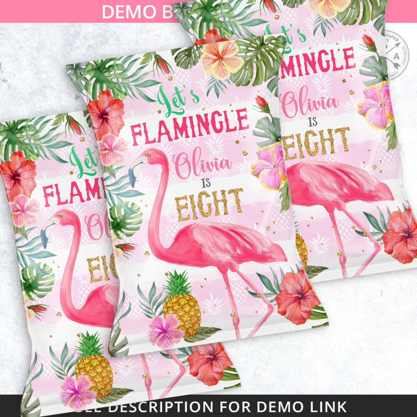 Flamingo Chip Bag, Let's Flamingle Snacks Treat Bags, Chips Pouch ...