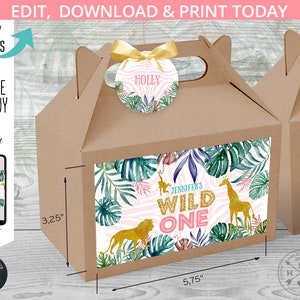 EDITABLE Jungle Gift Box Labels, Guest Name Tags. Handle Favor Takeway ...