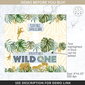 Jungle Wild One Treat Bag Topper Label Safari Animals Treats Candy ...