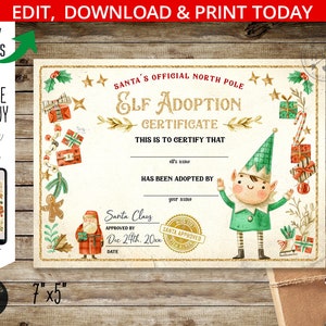 Elf Adoption Certificate. Adopt Your Elf Letter. Christmas Elves Card ...