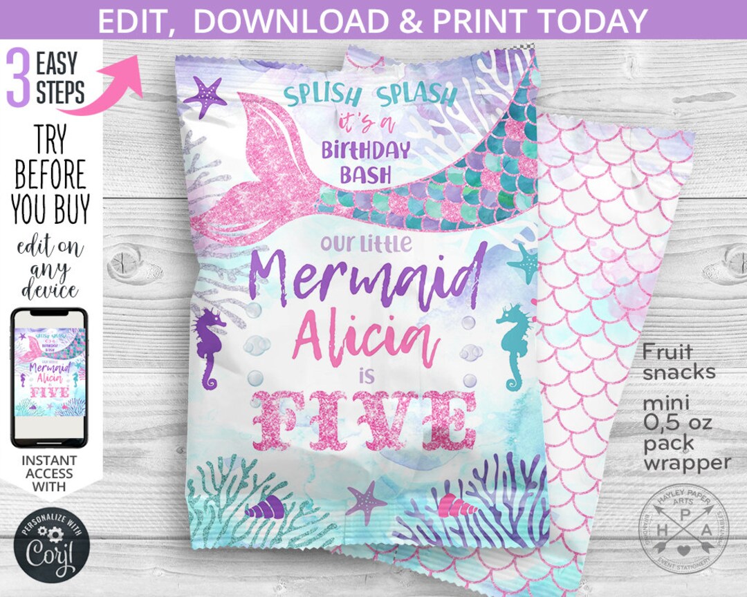 Mermaid Fruit Snacks Bag, Mermaid's Tail Snacks Treat Bags, Mini Pouch ...