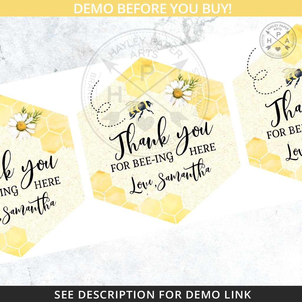 EDITABLE Bee Hexagon Favor Thank You Tag Reveal Shower Gift Tags. Bees ...