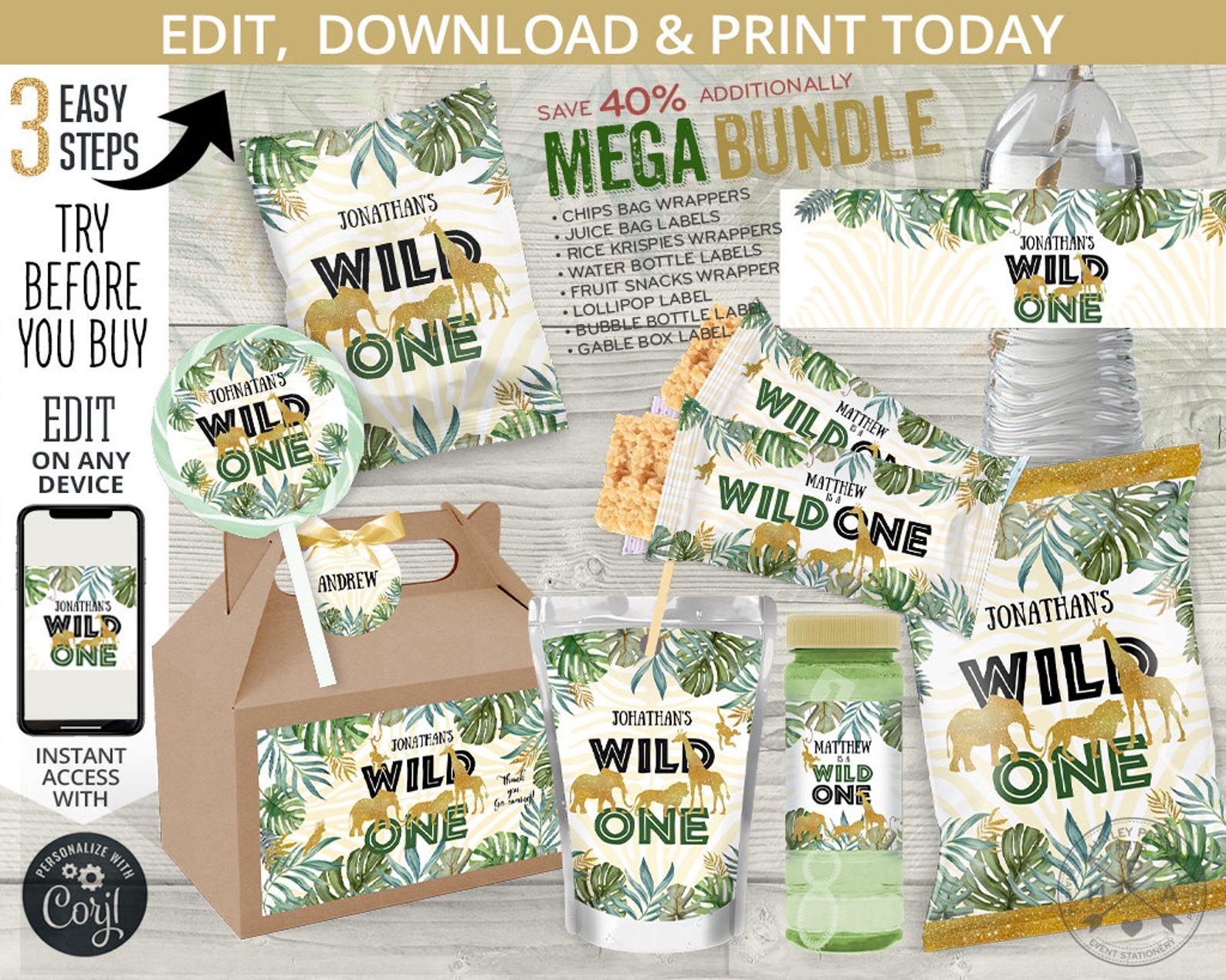 MEGA BUNDLE Jungle Safari Wild One Birthday Party Pack, Chips Bags ...