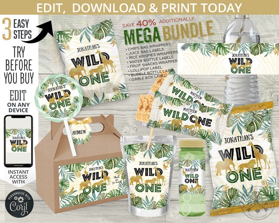 MEGA BUNDLE Jungle Safari Wild One Birthday Party Pack Chips - Etsy