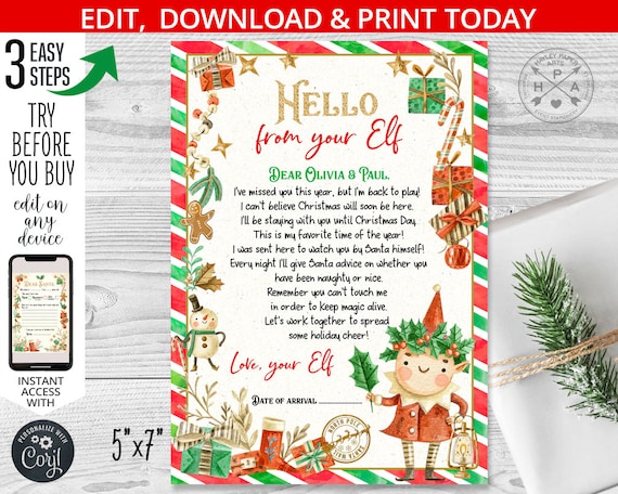 Elf arrival letter. Elf return letter. Elves Christmas card. Elf girl I ...
