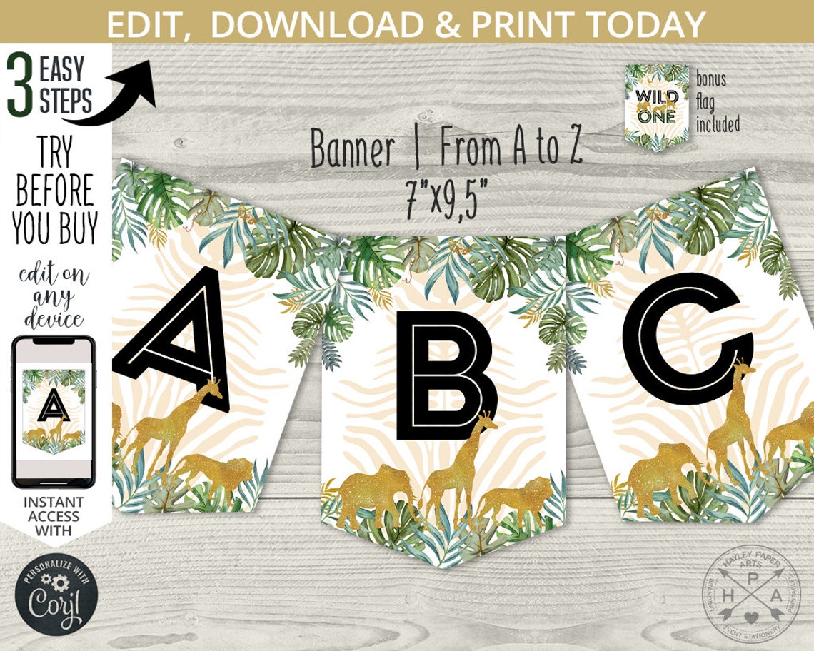 EDITABLE Jungle Alphabet All Letters Banner Garland Safari - Etsy