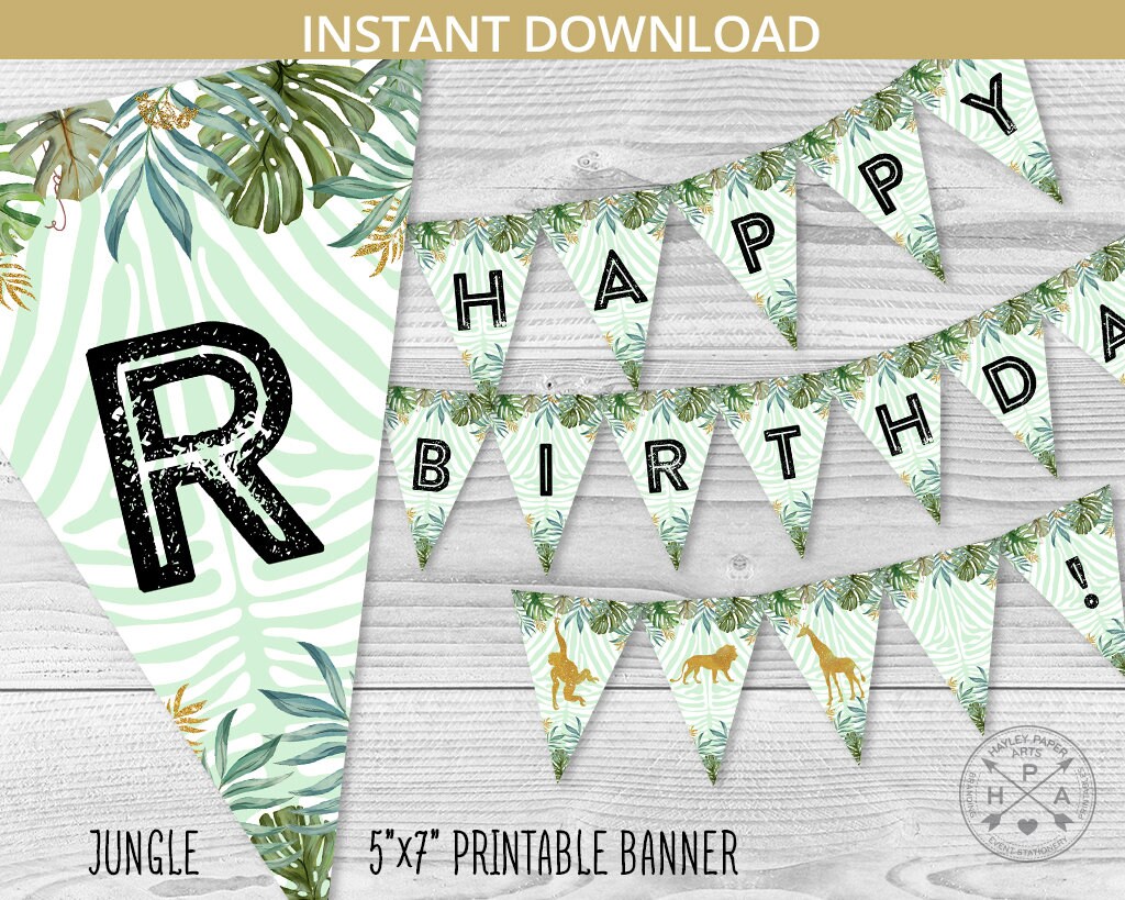 Happy Birthday Banner Jungle Safari Animals Wild One First Birthday ...